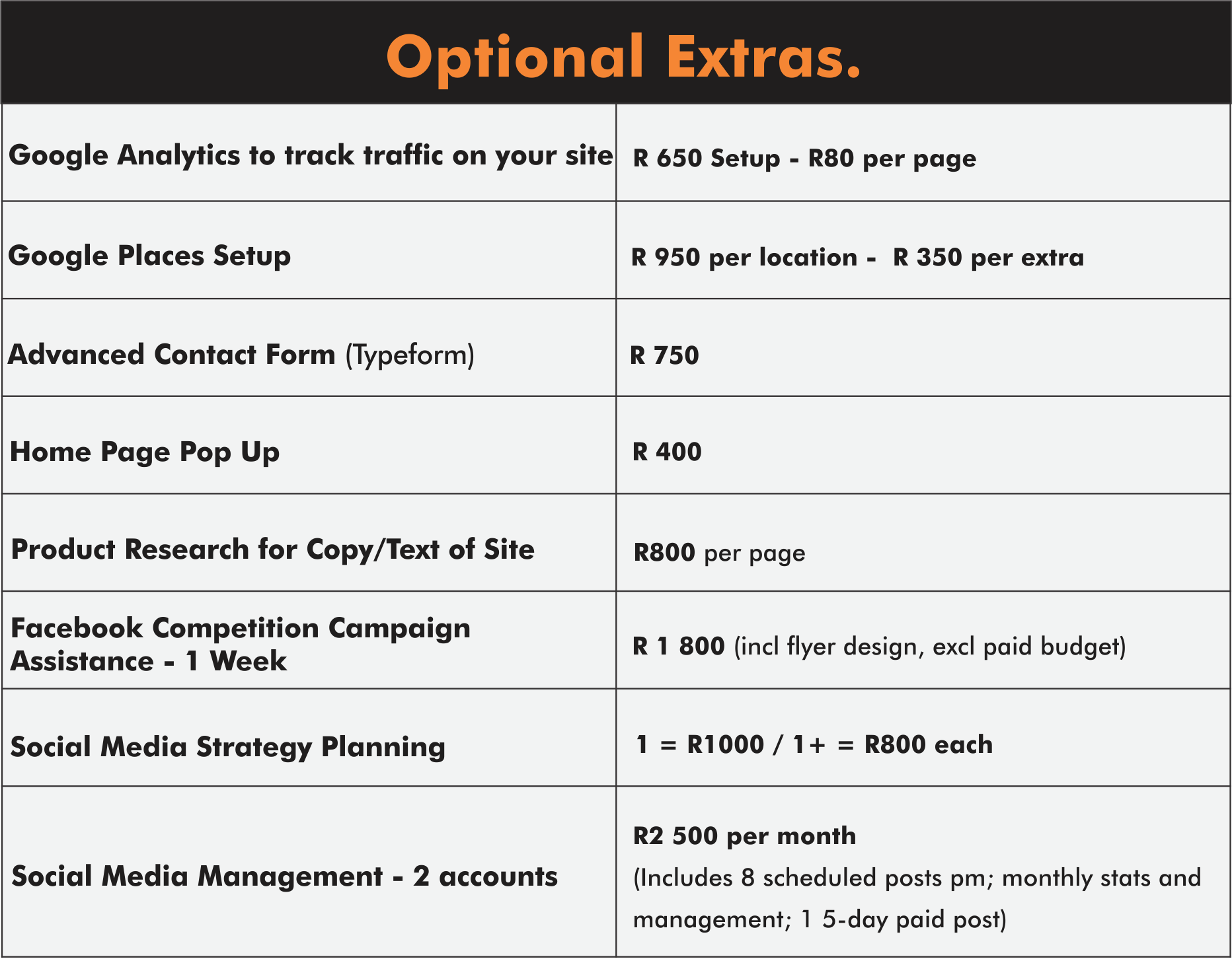 Rates and Prices | Kreative Konceptionz